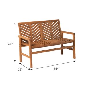 Walker Edison Outdoor Patio Wood Chevron Loveseat Chair All Weather Backyard Conversation Garden Poolside Balcony Couch, 48 Inch, Brown