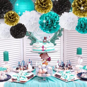 Turquoise Graduation Party Decorations 2024 White Teal Black Gold Party Decorations Paper Lanterns for Teal Theme Party Wedding, Teal Black Bridal Shower Decor Teal Baby Shower Teal Wedding Decoration