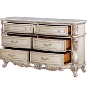 Acme Gorsedd 6-Drawer Wooden Dresser with Marble Top in Golden Ivory