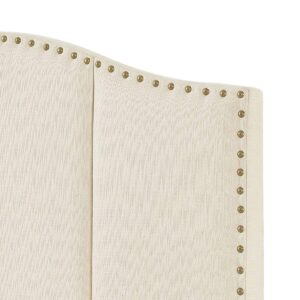 24KF Middle Century Linen Upholstered Tufted King Size Headboard with Antique Brass Nail Heads Trim King/California King headboard-Ivory