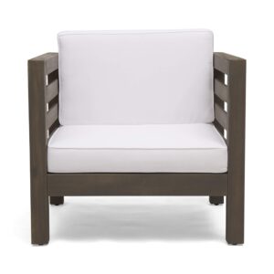 gdfstudio outdoor acacia wood club chair with cushion, gray finish and white