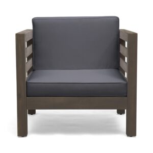 GDFStudioe Outdoor Acacia Wood Club Chairs with Cushions (Set of 2), Gray Finish and Dark Gray