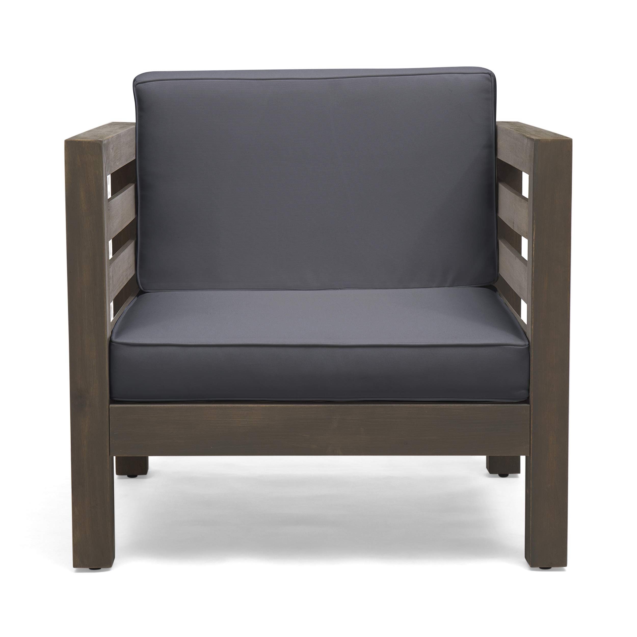 GDFStudioe Outdoor Acacia Wood Club Chairs with Cushions (Set of 2), Gray Finish and Dark Gray