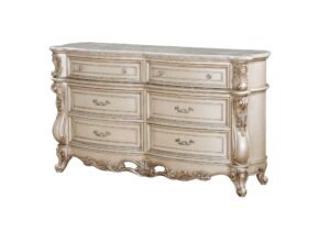 acme gorsedd 6-drawer wooden dresser with marble top in golden ivory