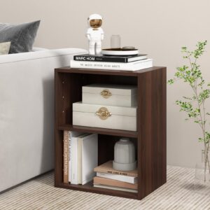 Giantex Bookshelf and Bookcase 2-Layer Storage Shelf w/Large-Capacity Open Storage Space, MDF P2 Veneer, for Living Room Bedroom Study Office Multi-Functional Furniture Display Cabinet (Walnut, 1)