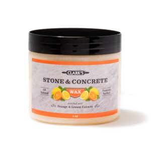 clark's natural stone wax - enriched with orange and lemon extracts - preserves and protects from unwanted liquids or juices - revitalizes the stone products - natural mix of carnauba wax and beeswax