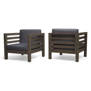 gdfstudioe outdoor acacia wood club chairs with cushions (set of 2), gray finish and dark gray