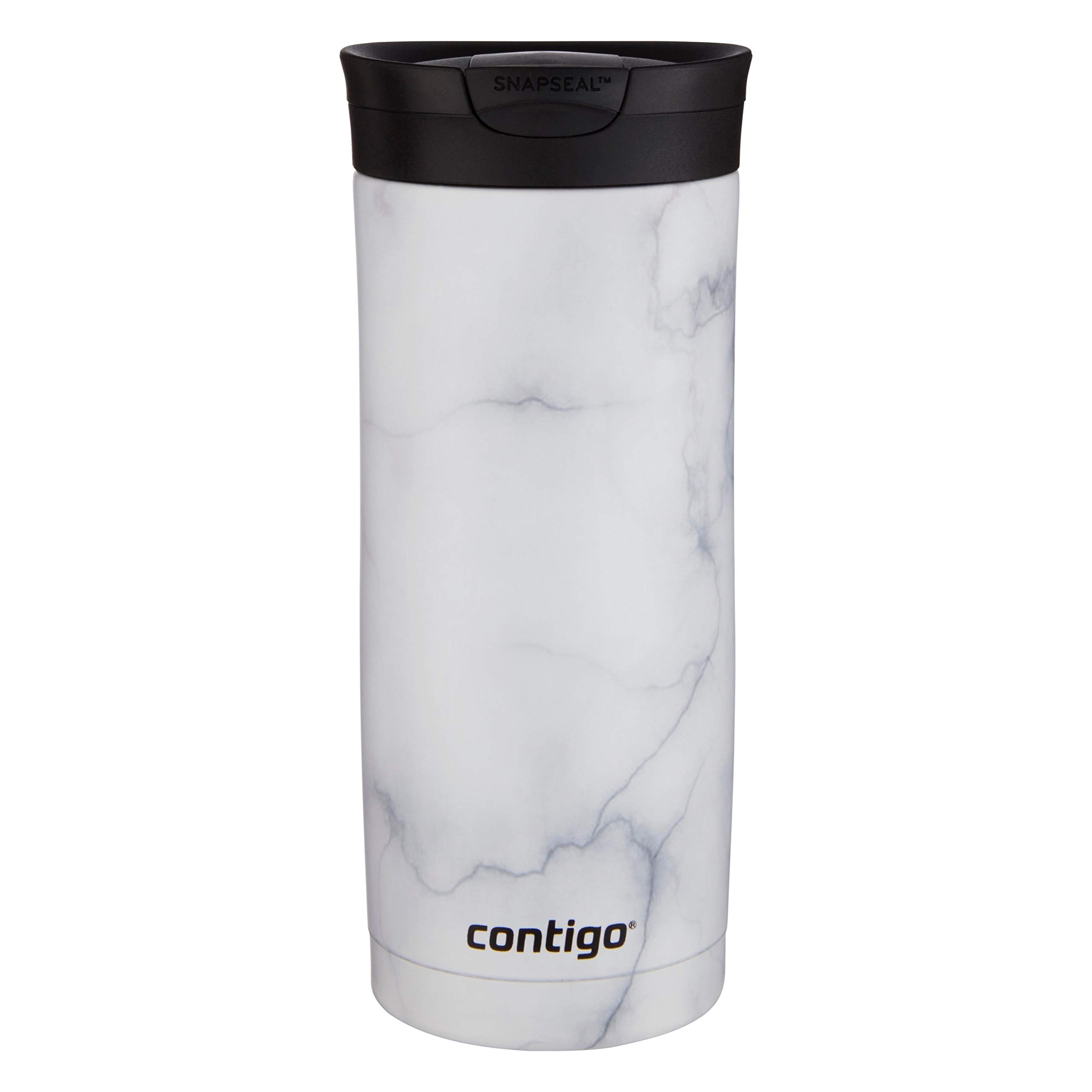 Contigo Huron 16oz Vacuum-Insulated Stainless Steel Travel Mug, Leak-Proof Lid, Keeps Drinks Hot or Cold for Hours, White Marble Finish, Fits Most Cup Holders & Brewers