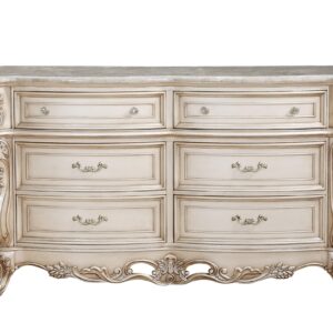 Acme Gorsedd 6-Drawer Wooden Dresser with Marble Top in Golden Ivory