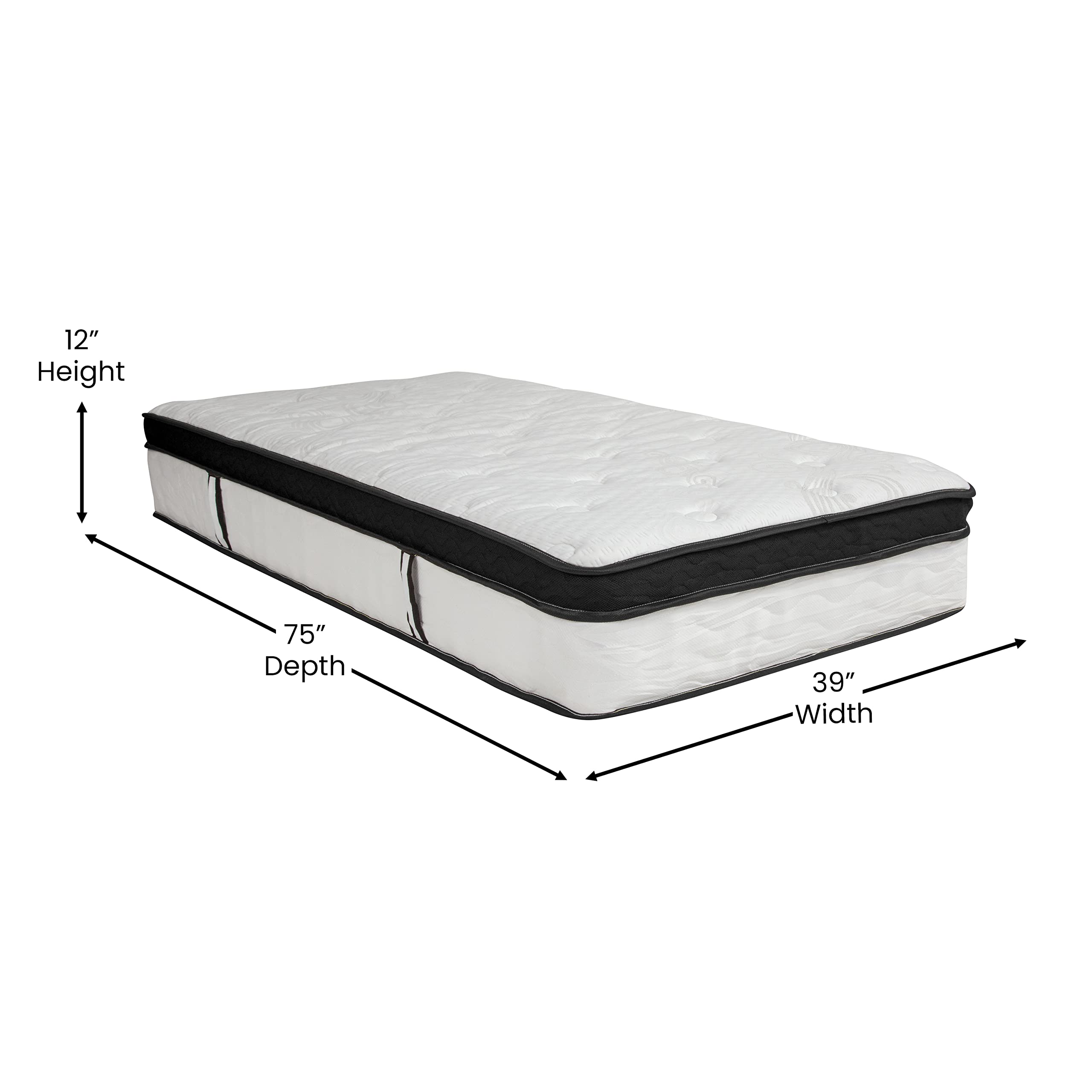 EMMA + OLIVER Astor 12 Inch CertiPUR-US Certified Memory Foam Pocket Spring Mattress, Twin Mattress in a Box