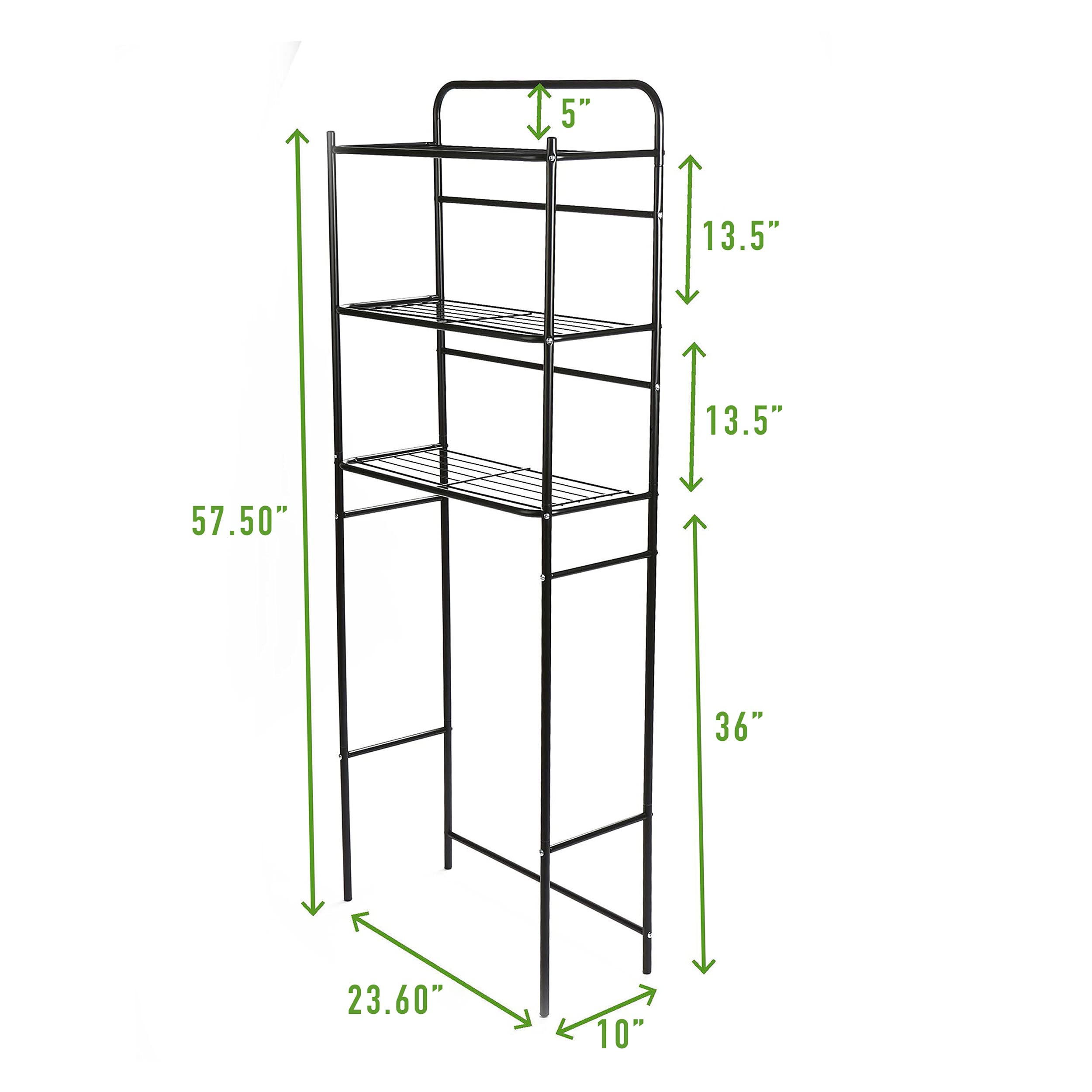 Mind Reader Over The Toilet Storage Rack, Bathroom Organizer, Bathroom Shelves, Metal, 23.5" L x 10.25" W x 70.5" H, Black