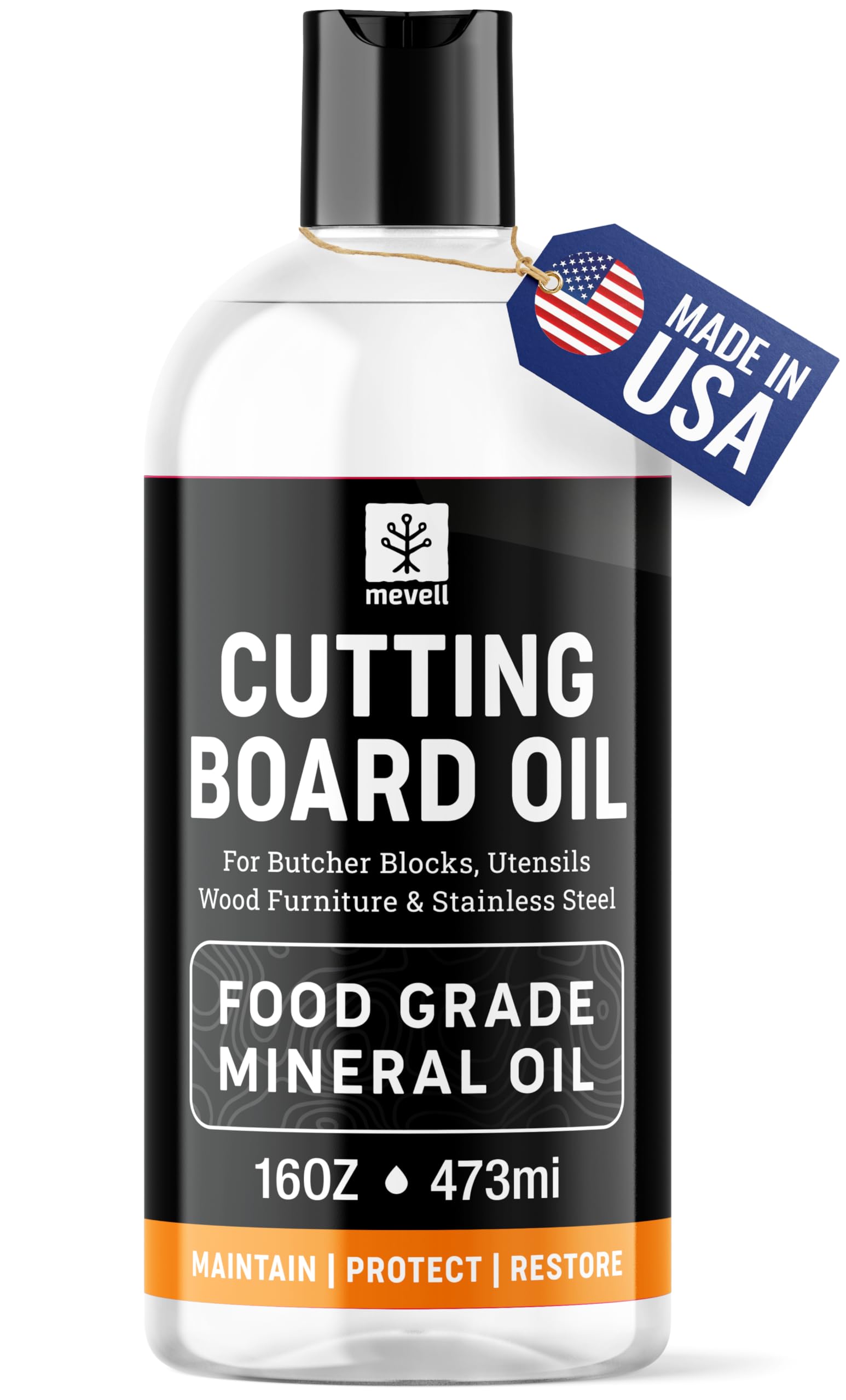 Mevell Food Grade Mineral Oil Made in USA 16 Oz, Butcher Blocks and Kitchen Countertops Conditioner, Food Safe Cutting Board Oil, Finish for Marble, Soapstone