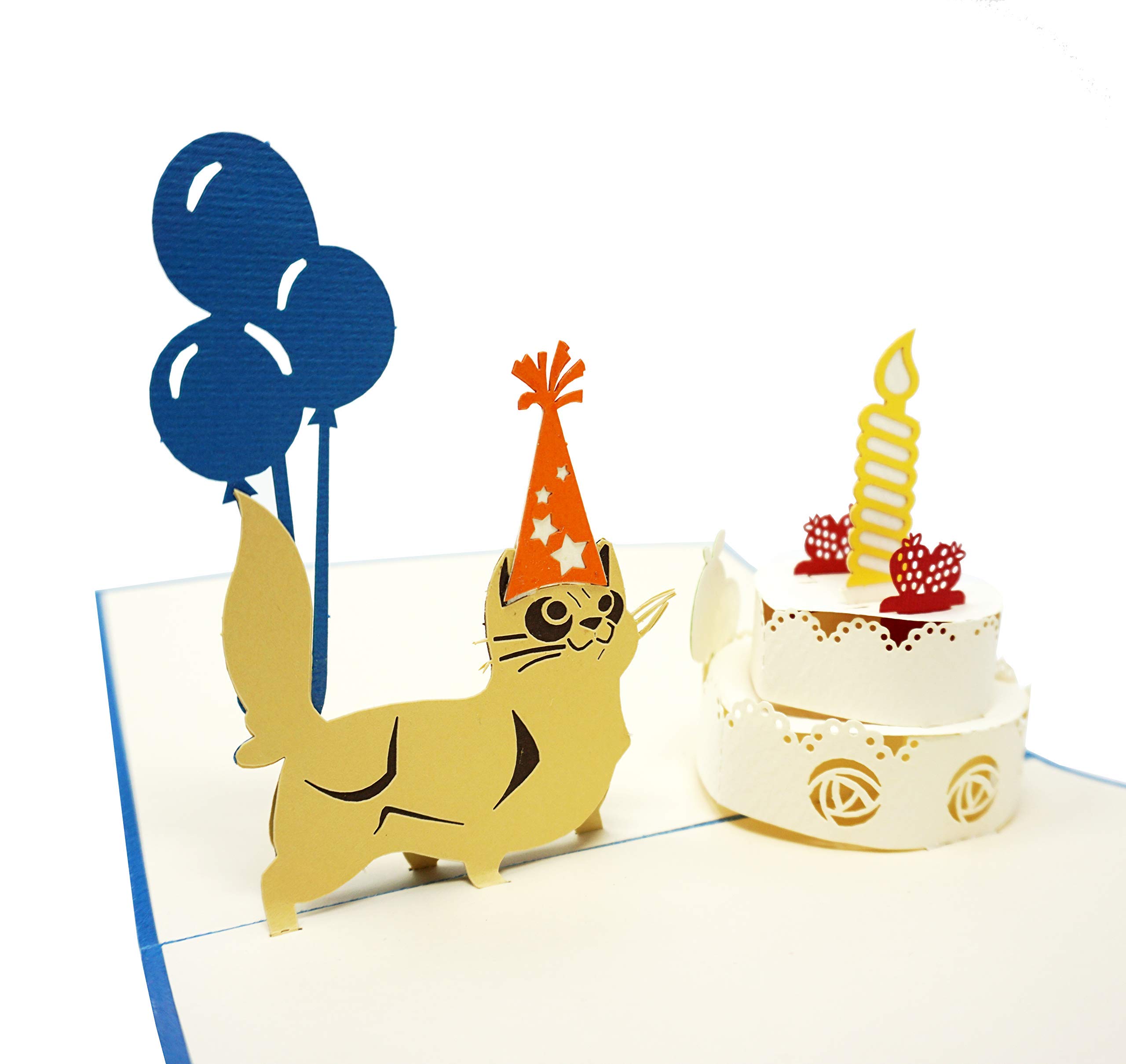 Dog & Cat Pet Birthday 3D Pop Up Greeting Card - For All Occasions - Love, Thank You, Get Well, Congrats - Amazing Gifts For Kids, Family, Friends - Fold Flat, Envelope Included (Cat Birthday)