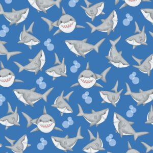 a.e. nathan comfy flannel print sharks blue fabric fabric by the yard