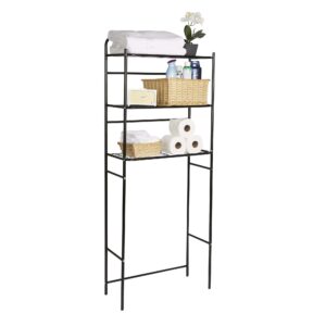 mind reader over the toilet storage rack, bathroom organizer, bathroom shelves, metal, 23.5" l x 10.25" w x 70.5" h, black