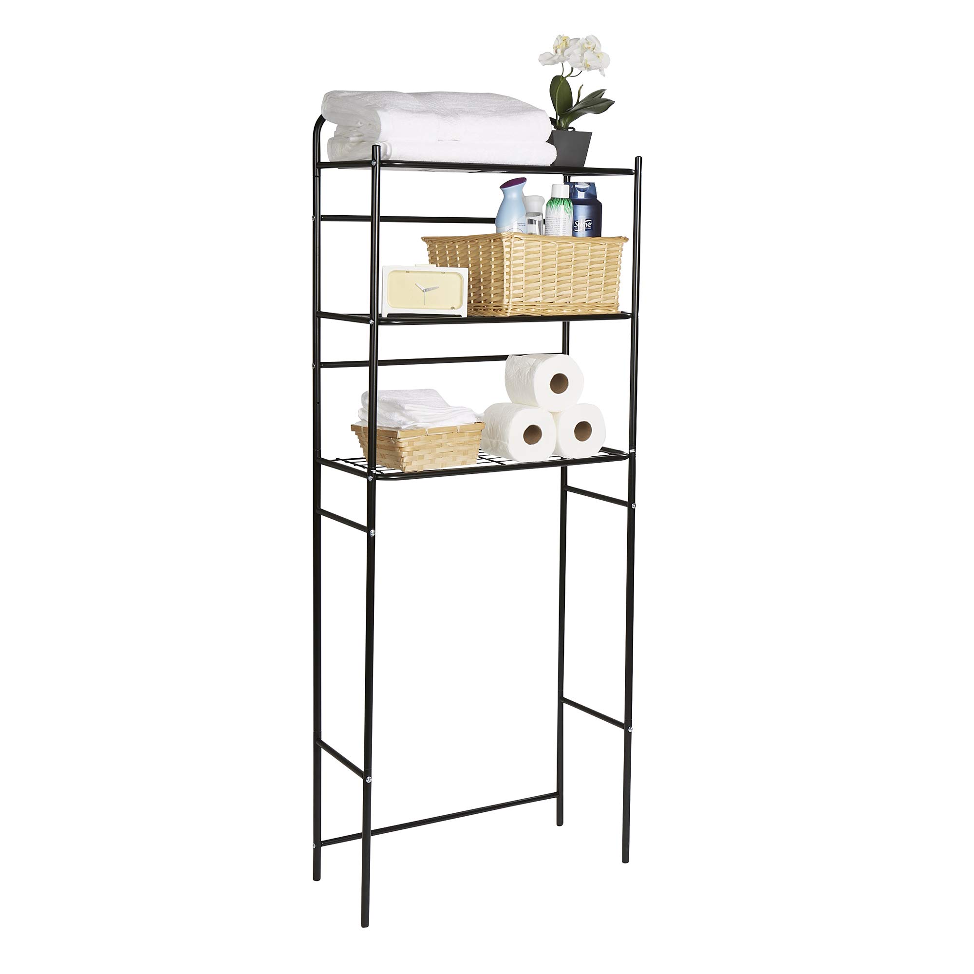 Mind Reader Over The Toilet Storage Rack, Bathroom Organizer, Bathroom Shelves, Metal, 23.5" L x 10.25" W x 70.5" H, Black