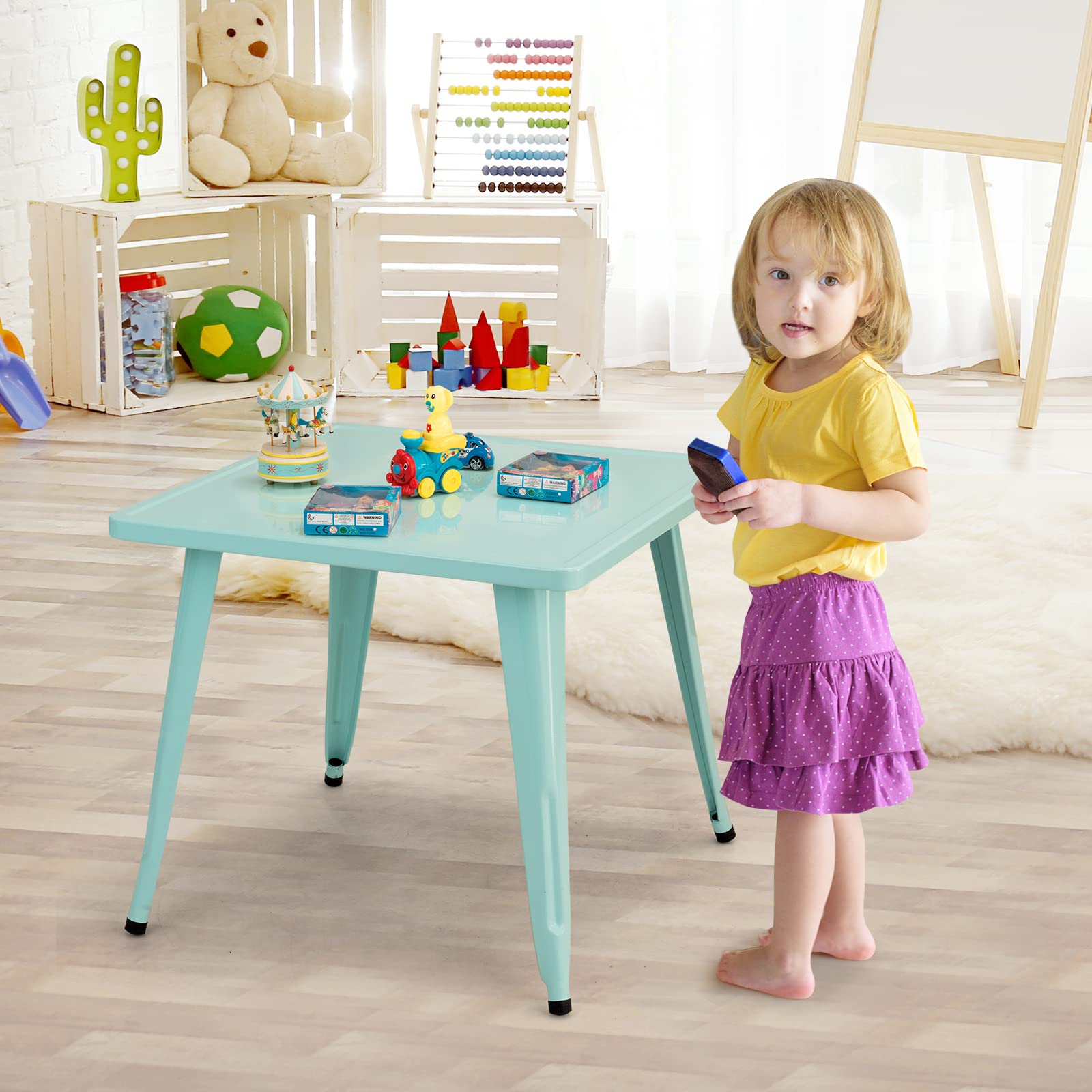 Costzon Kids Steel Table for Indoor/Outdoor Use, Preschool, Bedroom, Playroom, Activity Table for Toddlers Children Boys & Girls(Mint Green, Table)