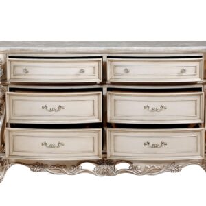 Acme Gorsedd 6-Drawer Wooden Dresser with Marble Top in Golden Ivory