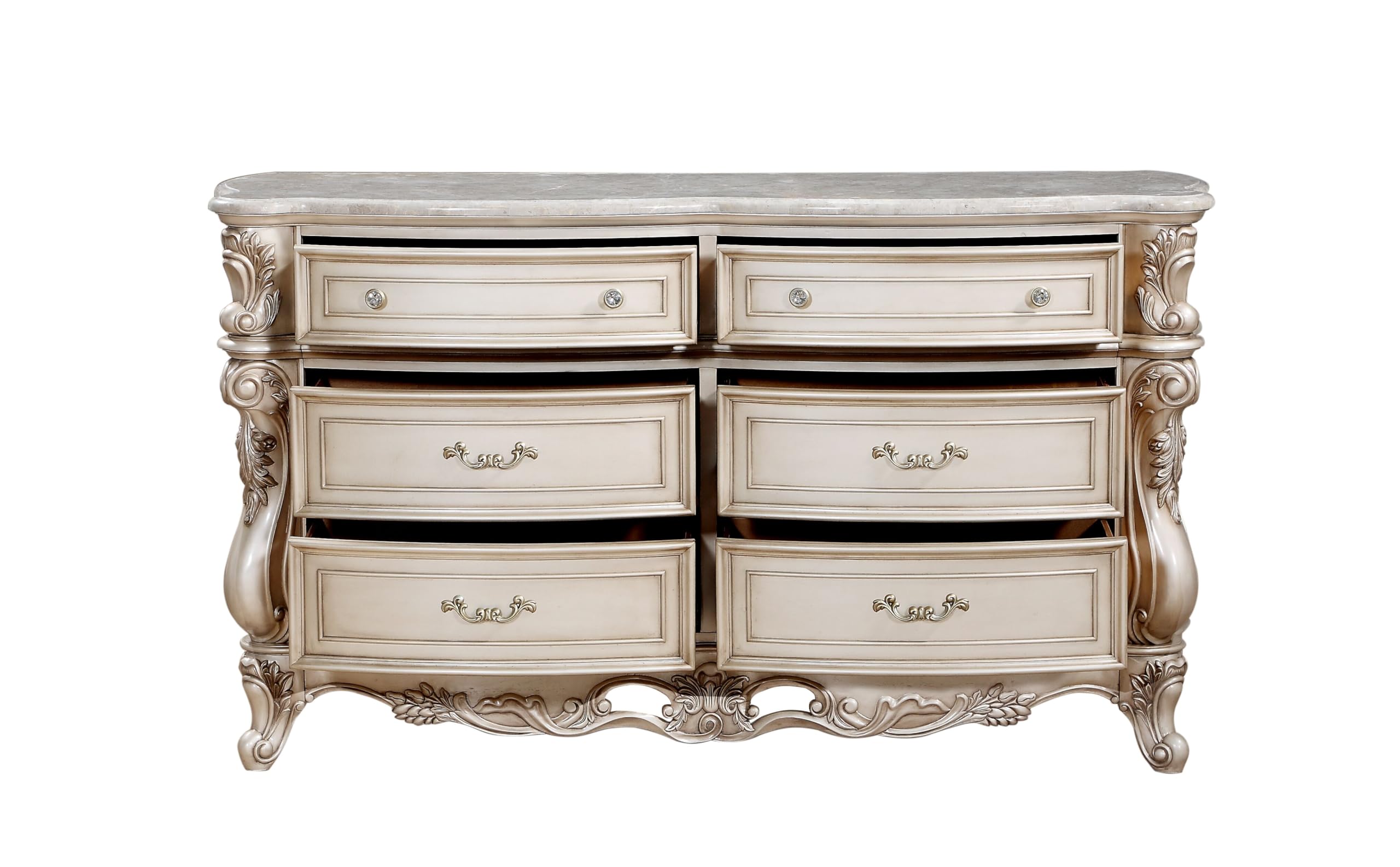 Acme Gorsedd 6-Drawer Wooden Dresser with Marble Top in Golden Ivory