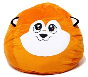 roomganize extra large animal bean bag chair cover and soft toy and linen storage organizer for room decor (fox)