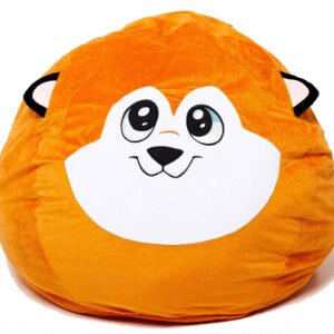 Roomganize Extra Large Animal Bean Bag Chair Cover and Soft Toy and Linen Storage Organizer for Room Decor (Fox)