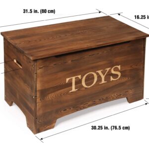 Badger Basket Farmhouse Solid Wood Rustic Toy Box with Reversible "Toys" Panel - Caramel Brown