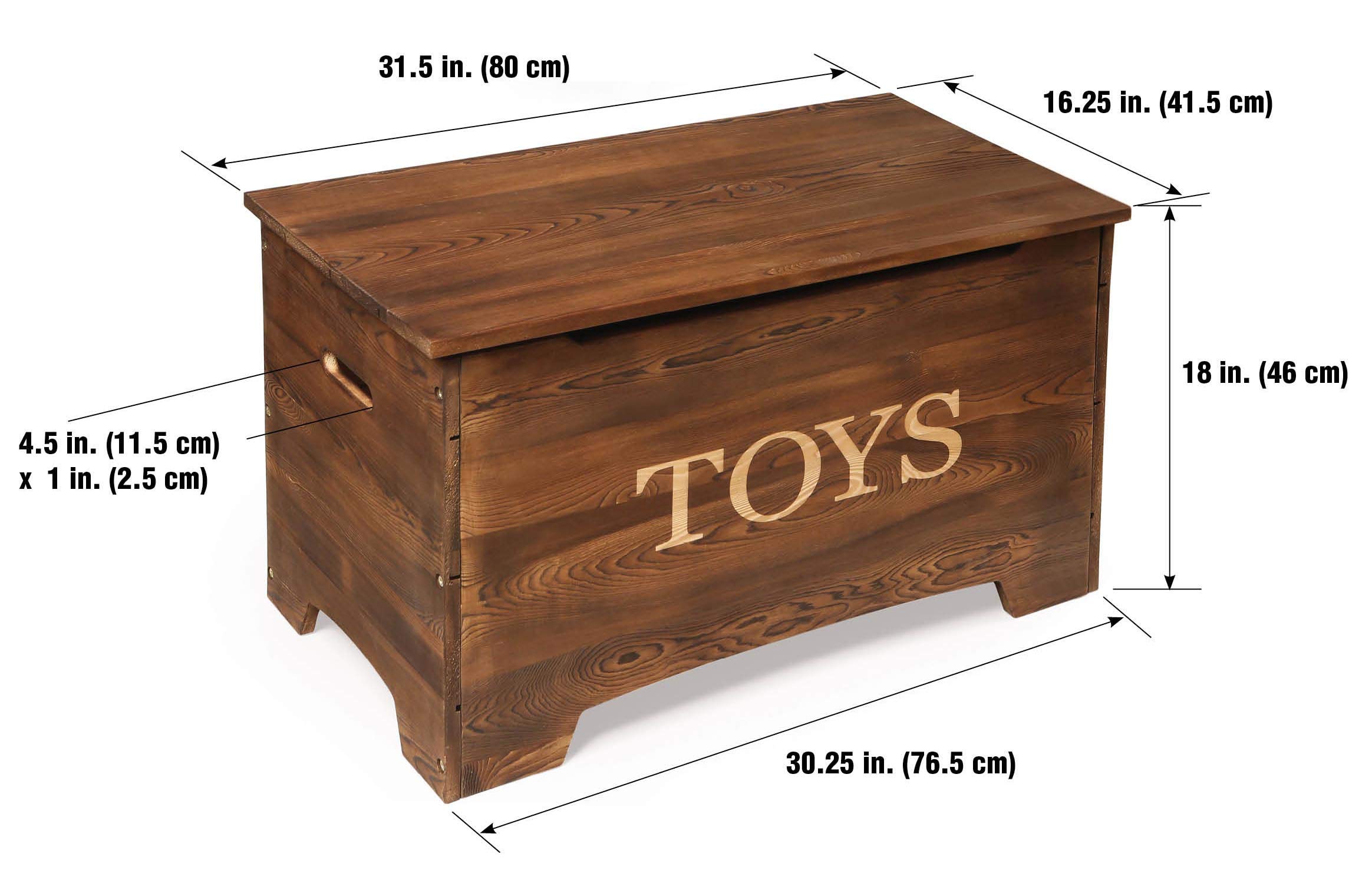 Badger Basket Farmhouse Solid Wood Rustic Toy Box with Reversible "Toys" Panel - Caramel Brown