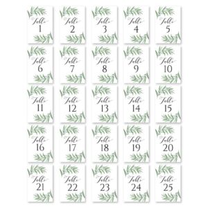 1-25 Greenery Eucalyptus Table Number Double Sided Signs For Wedding Reception, Restaurant Birthday Party Calligraphy Printed Numbered Card Centerpiece Decoration Setting Reusable Frame Stand 4x6 Size