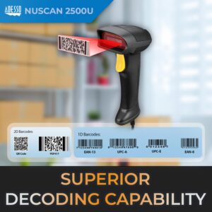 Adesso NuScan 2500CU Spill Resistant CCD Barcode Scanner - Reliable Data Collection, Superior Scanning Performance, Long Scanning Range, Windows & Mac Compatible, Drop Protection