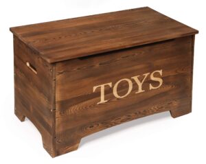 badger basket farmhouse solid wood rustic toy box with reversible "toys" panel - caramel brown