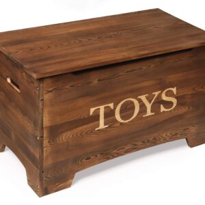 Badger Basket Farmhouse Solid Wood Rustic Toy Box with Reversible "Toys" Panel - Caramel Brown