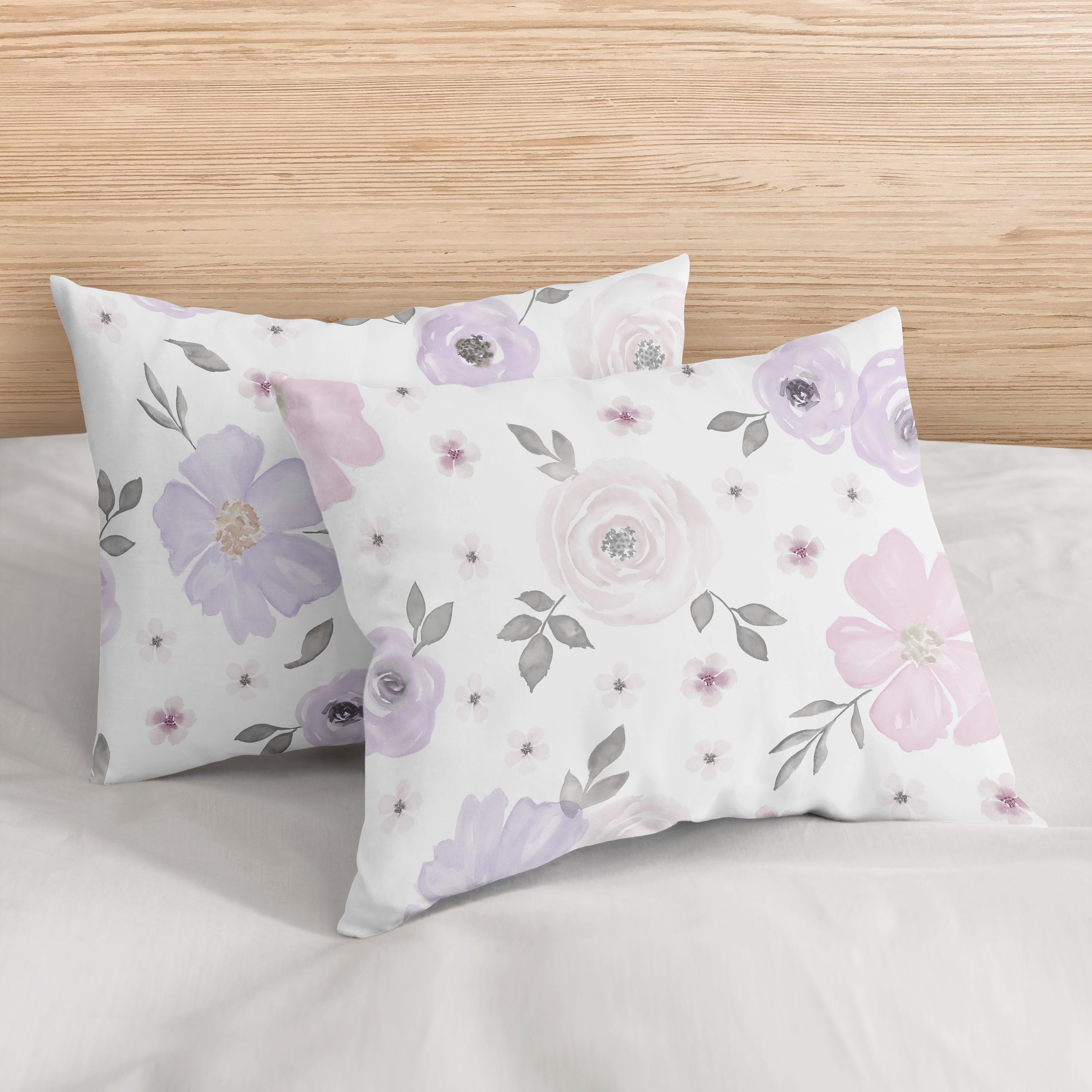 Sweet Jojo Designs Lavender Purple, Pink, Grey and White Shabby Chic Watercolor Floral Girl Full/Queen Teen Childrens Bedding Comforter Set - 3 Pieces - Rose Flower