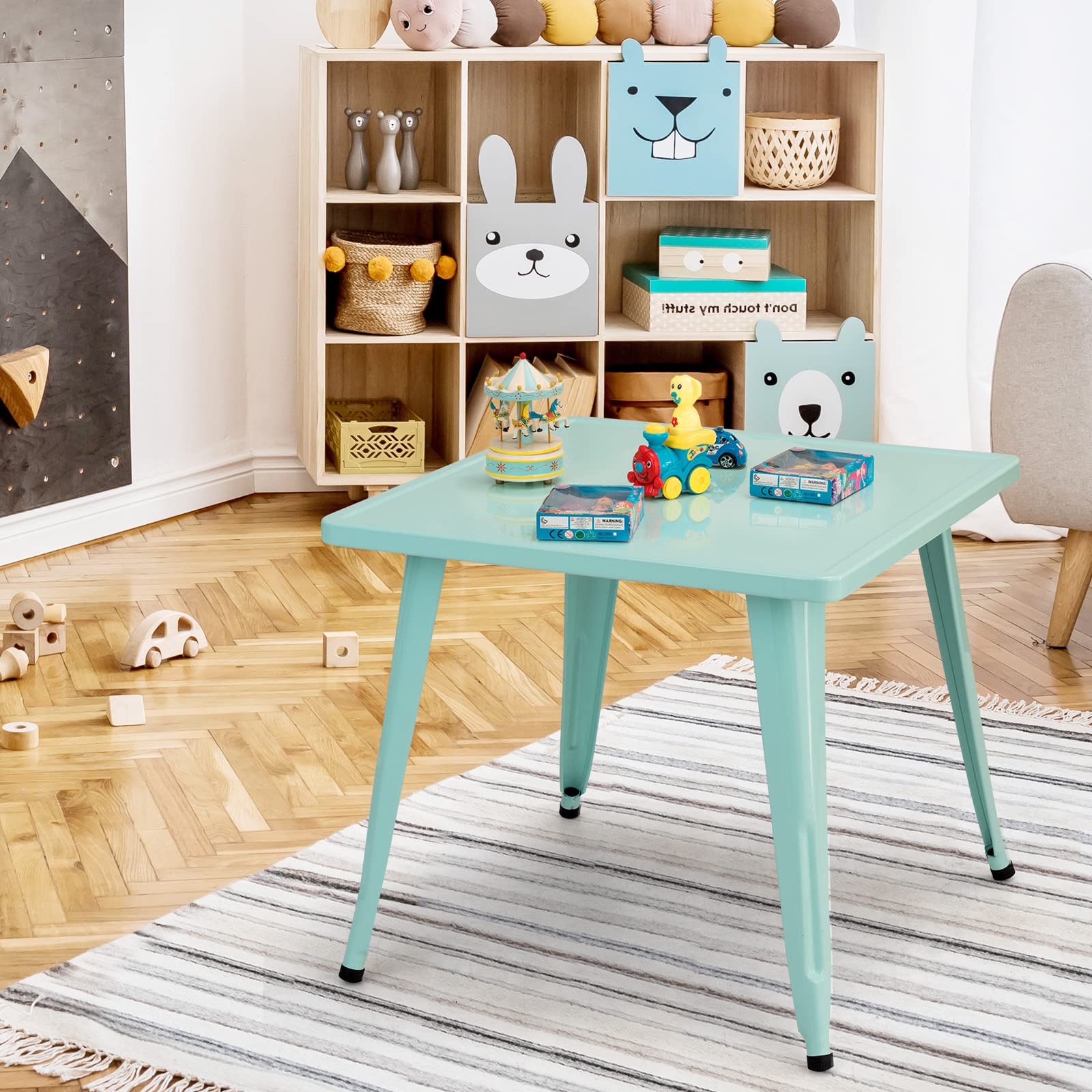 Costzon Kids Steel Table for Indoor/Outdoor Use, Preschool, Bedroom, Playroom, Activity Table for Toddlers Children Boys & Girls(Mint Green, Table)