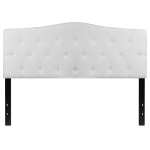 EMMA + OLIVER Tufted Upholstered Queen Size Headboard in White Fabric