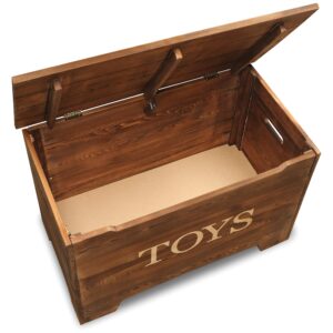 Badger Basket Farmhouse Solid Wood Rustic Toy Box with Reversible "Toys" Panel - Caramel Brown