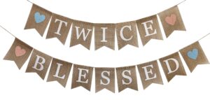 rustic burlap twice blessed banner,twins baby shower gender reveal party supplies and decorations,pregnancy photo prop,twin boys girls bunting for nusery room decor