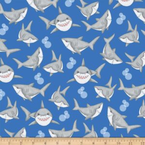 A.E. Nathan Comfy Flannel Print Sharks Blue Fabric Fabric by the Yard