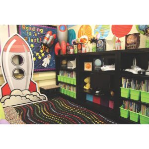 Fun Express Cardboard Rocket Spaceship Stand Up - Almost 5 Feet Tall - Great for The Classroom and VBS - VBS Vacation Bible School Supplies/Decor