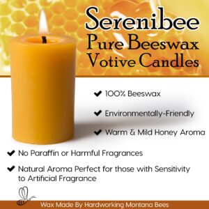 Serenibee Candle 100% Pure Beeswax Votive Candles - Set of 12 Hand-Poured Eco Friendly Gift Set - Long Burning