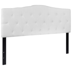 EMMA + OLIVER Tufted Upholstered Queen Size Headboard in White Fabric