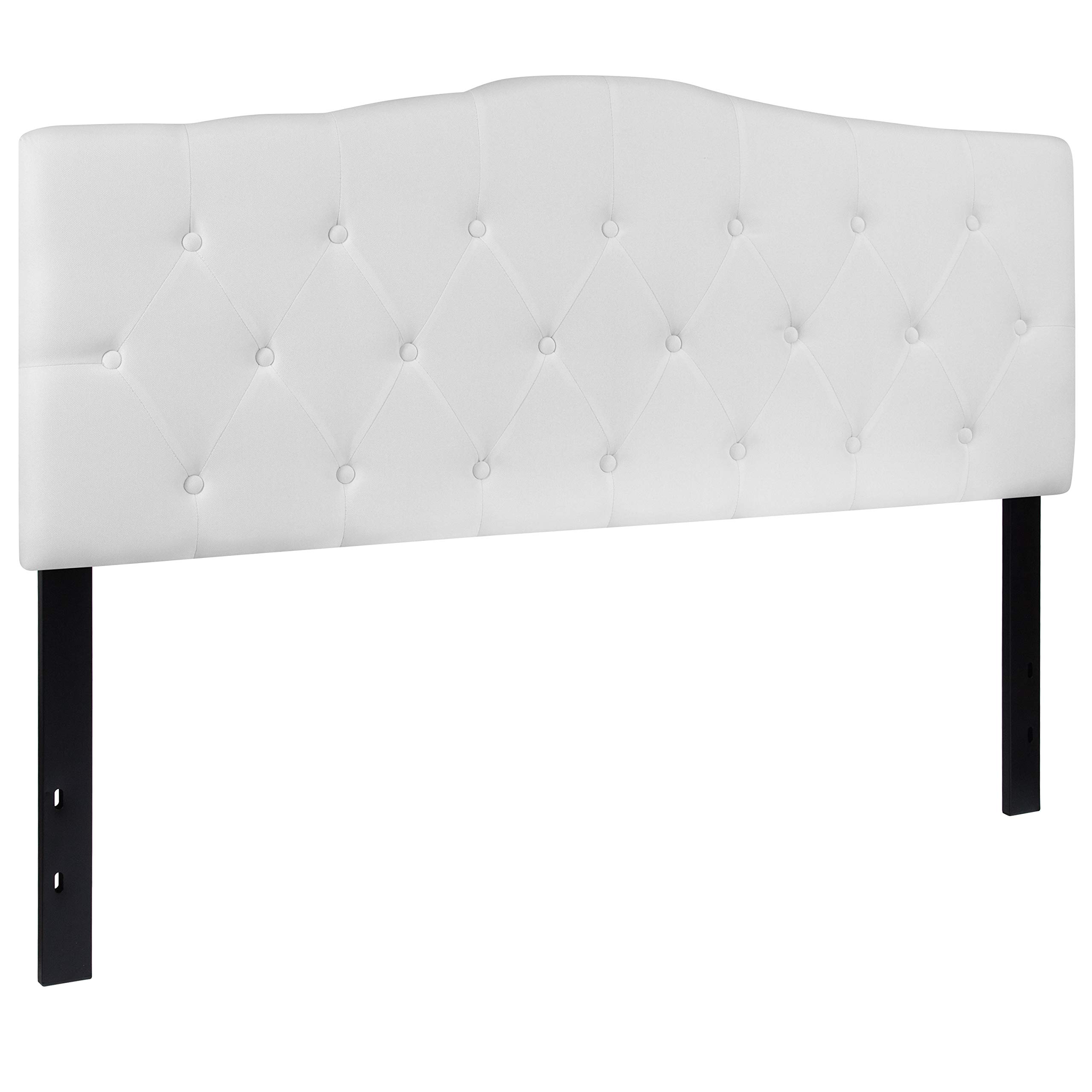 EMMA + OLIVER Tufted Upholstered Queen Size Headboard in White Fabric