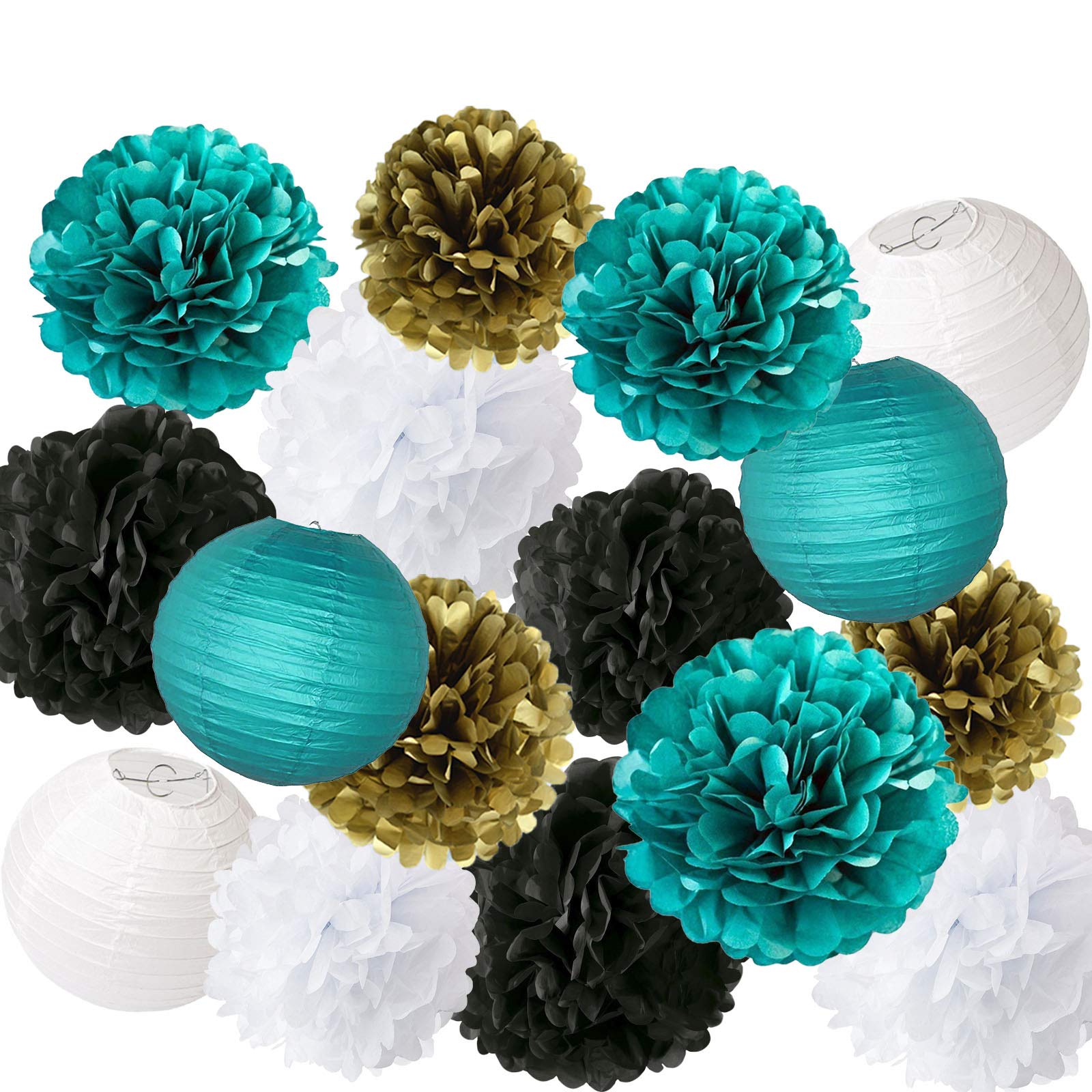 Turquoise Graduation Party Decorations 2024 White Teal Black Gold Party Decorations Paper Lanterns for Teal Theme Party Wedding, Teal Black Bridal Shower Decor Teal Baby Shower Teal Wedding Decoration