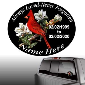 always loved never forgotten memorial decal red cardinal bird 4"x 5" pack of 6