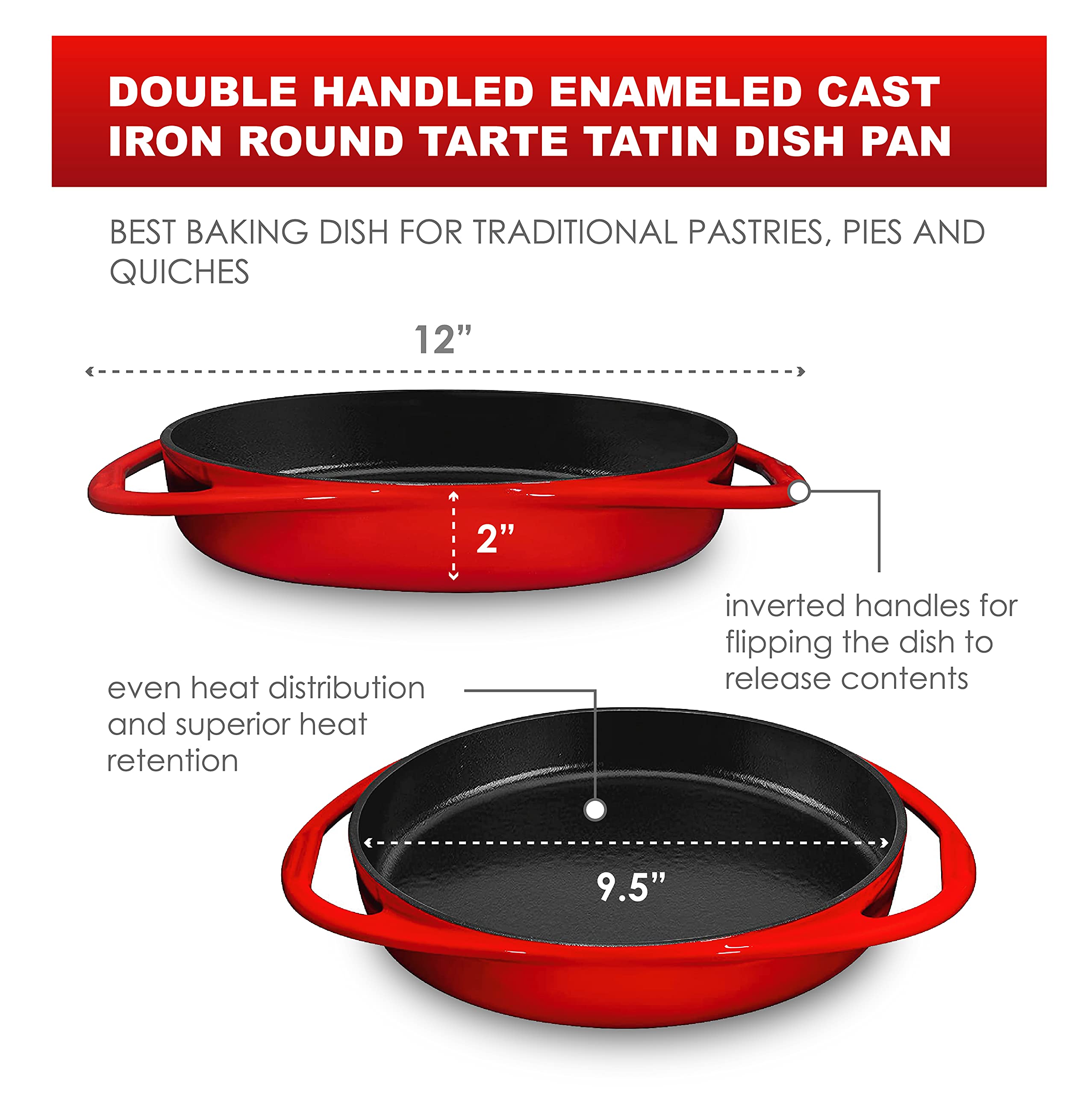 Bruntmor Red Enameled Round Cast Iron Baking Pan