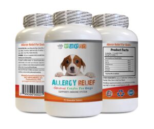 my lucky pets llc dog allergy chewables - allergy relief for dogs itch relief support - key ingredients - dog treats with quercetin - 1 bottle (75 chewable tablets)