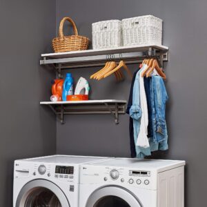 arrange a space heavy duty organizer with 60" top and 32" lower kit. laundry storage, white