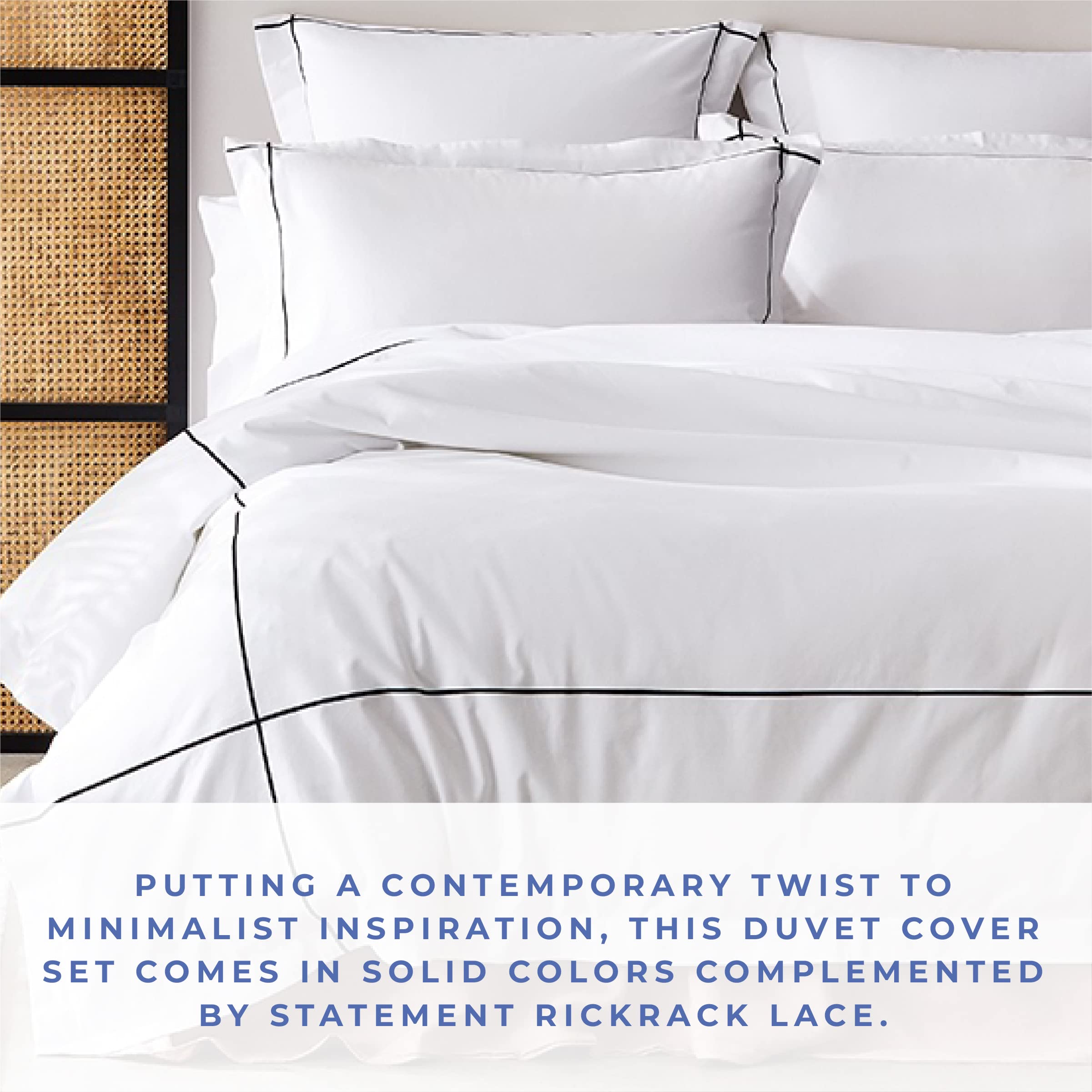 Kotton Culture 3 Piece Luxe Geo Geometric Duvet Cover Set with Zipper Closure & Corner Ties 100% Egyptian Cotton Plush Modern 600 Thread Count (White, Queen)