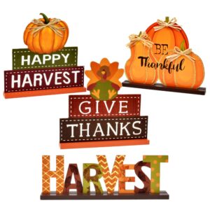 gift boutique thanksgiving centerpiece fall decorations set of 4 autumn pumpkin centerpiece happy harvest give thanks be thankful for home kitchen desk shelf fireplace mantel table decoration