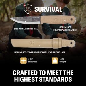 Condor Tool & Knife Terrasaur Knife Desert - 1095 High Carbon Steel - Bushcraft Knife with Scandi Edge - Fixed Blade Knife with High Impact Polypropylene Sheath - 3mmThick - 4.2in Blade - 7.1oz