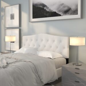 emma + oliver tufted upholstered queen size headboard in white fabric